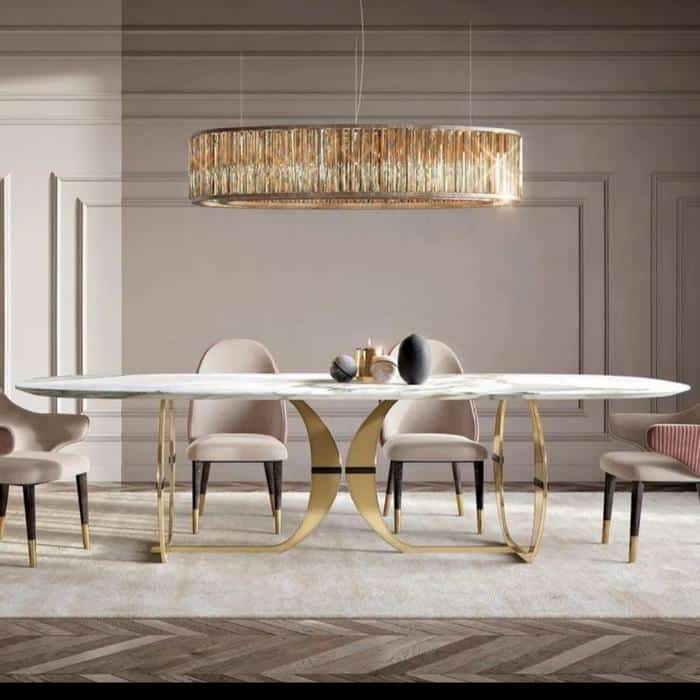 Set Meja Makan Modern Stainless Gold, Meja Makan Set Marmer Putih ...