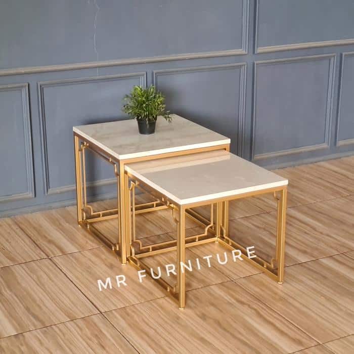 Coffee Table Nesting Square Klasik Top Marmer Cream Kaki Besi Gold ...