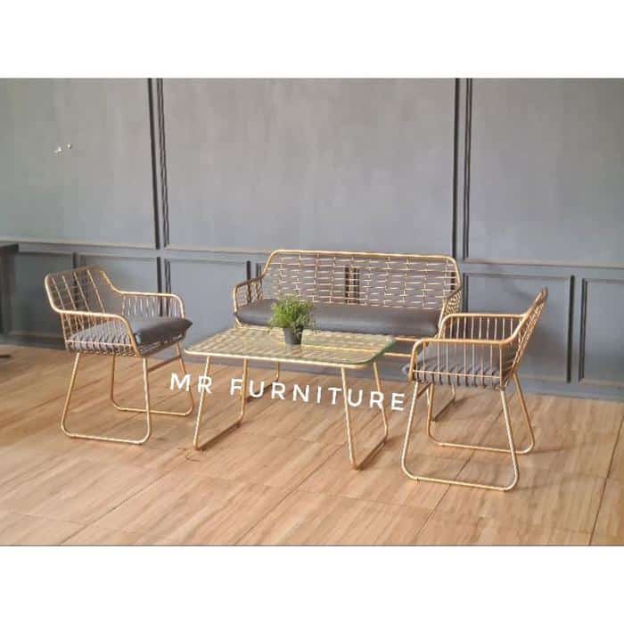 Set Living Room Minimalis Kursi Besi Custom Cushion 2 1 1 Seater Meja ...