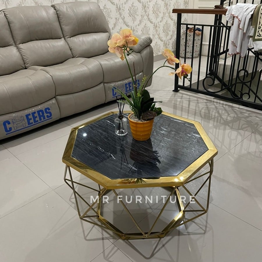 Meja Tamu Bulat Minimalis Stainless Gold, Tamu Meja Marmer Hitam Elegan ...