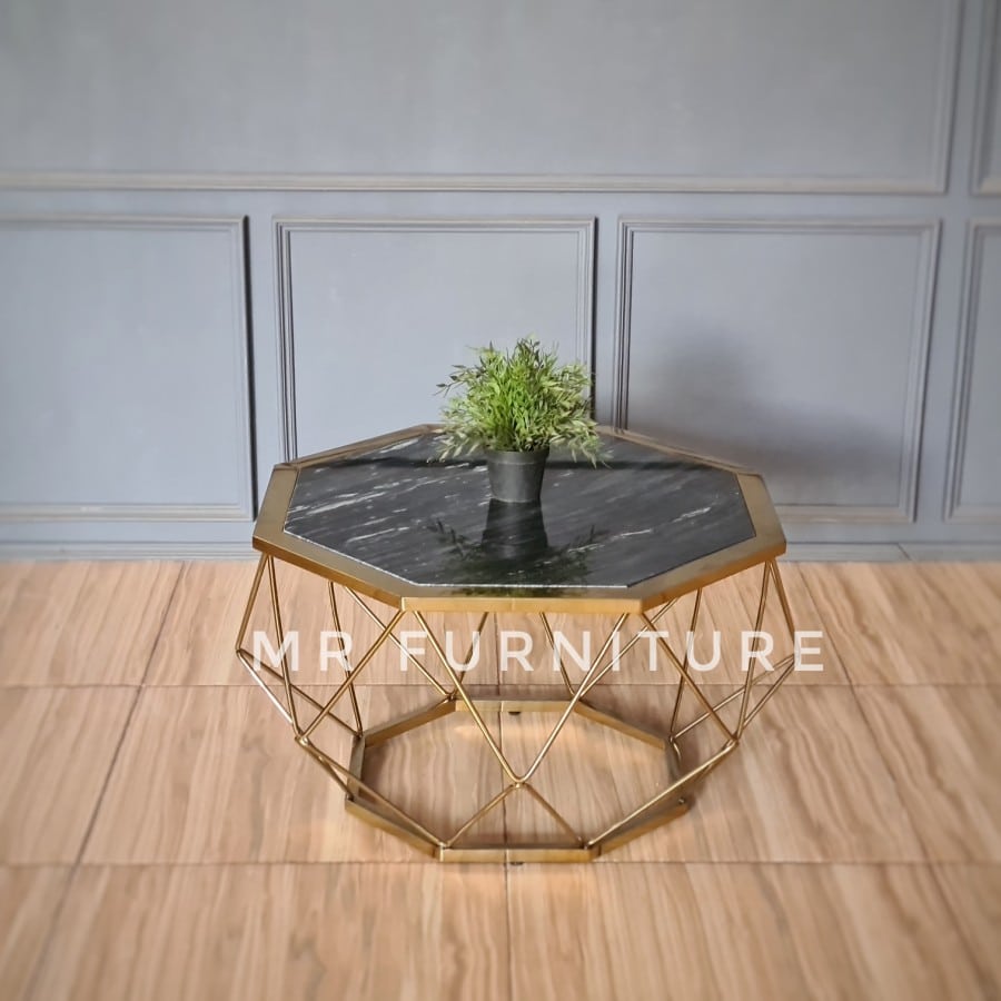 Meja Tamu Bulat Minimalis Stainless Gold, Tamu Meja Marmer Hitam Elegan ...