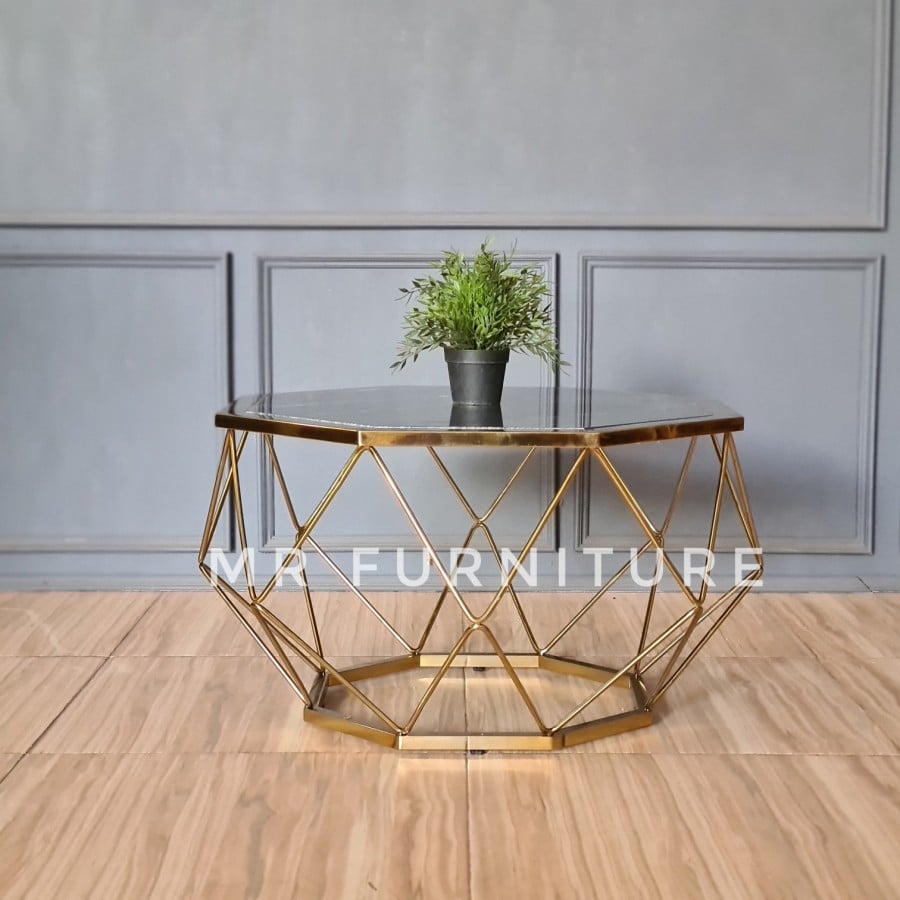 Meja Tamu Bulat Minimalis Stainless Gold, Tamu Meja Marmer Hitam Elegan ...