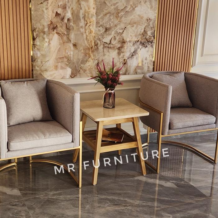 Set Living Room Sofa Single Dan Meja Samping Top Marmer Cream Kombinasi ...