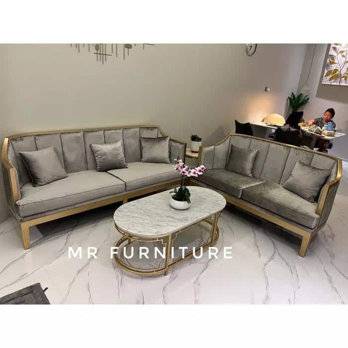 Set Living Room Sofa Custom 3 Dan 2 Seater Meja Tamu Oval Marmer Cream ...