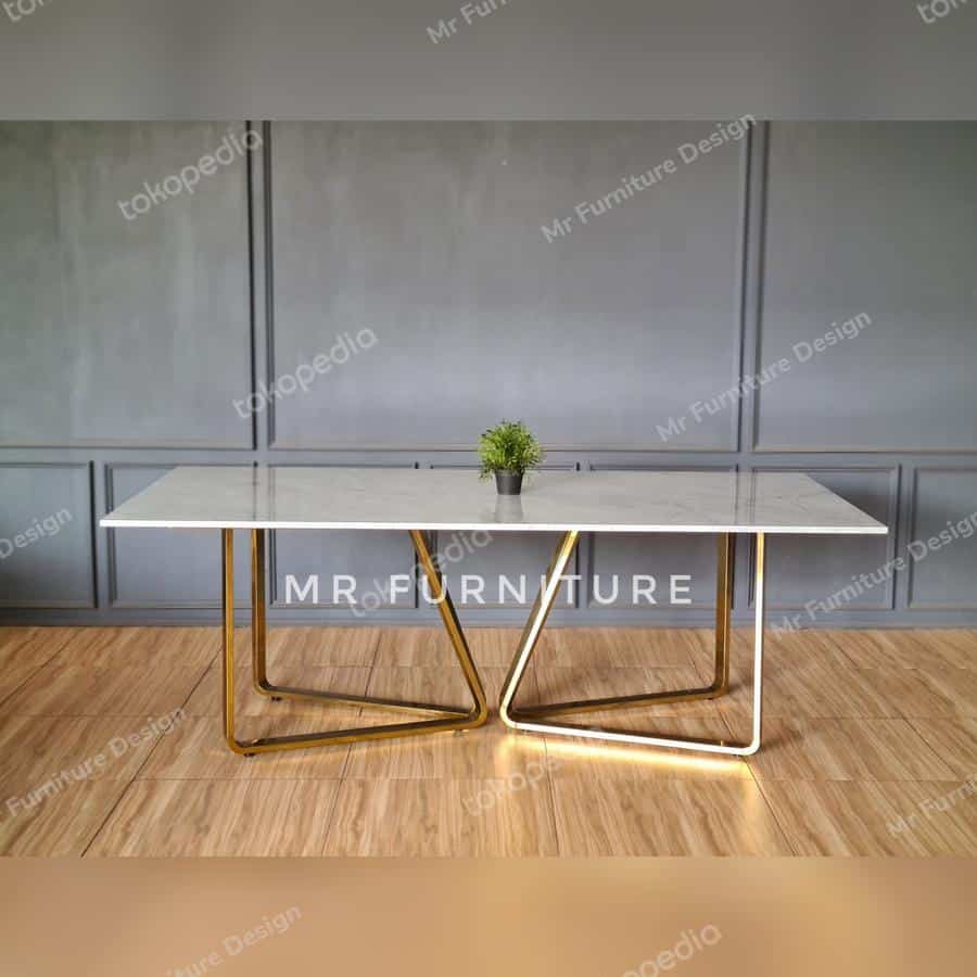 Meja Makan Top Marmer Carrara Stainless Steel Gold 220 x 110 x 75 Cm ...