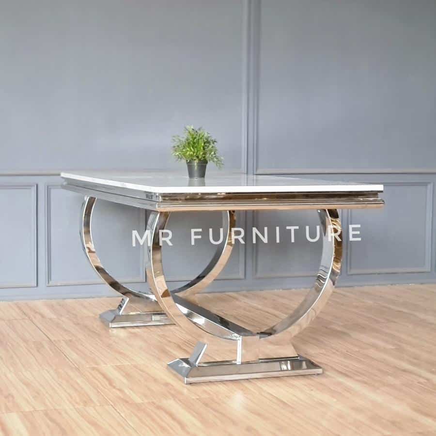 Meja Makan Top Marmer Carrara Stainless Steel Silver 180 x 90 x 75 Cm ...