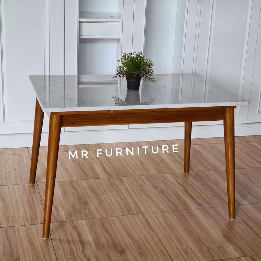 Meja Makan Top Marmer Carrara Teak Wood 120 x 80 x 75 Cm, Dining Table ...