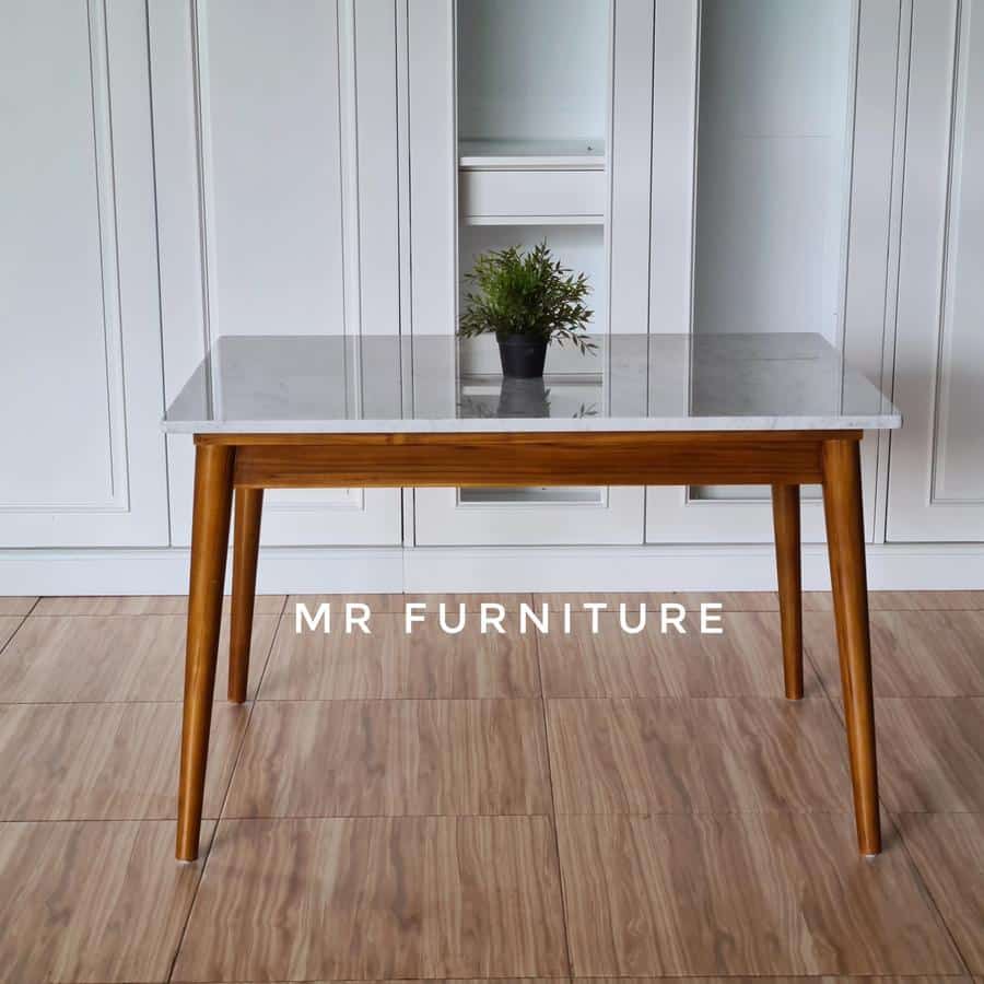 Meja Makan Top Marmer Carrara Teak Wood 120 x 80 x 75 Cm, Dining Table ...