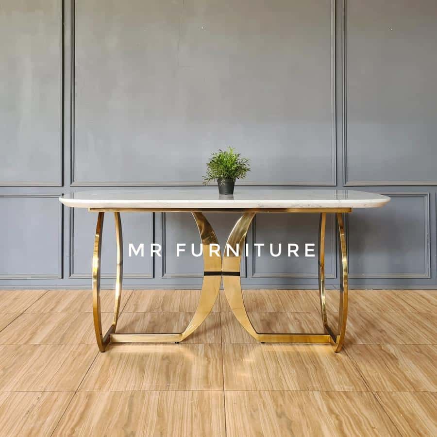 Meja Makan Top Marmer Carrara Stainless Gold 160 x 90 x 75 Cm, Dining ...