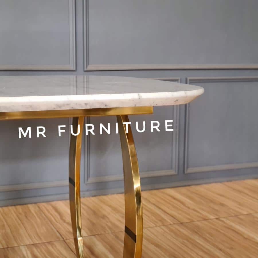 Meja Makan Top Marmer Carrara Stainless Gold 160 x 90 x 75 Cm, Dining ...