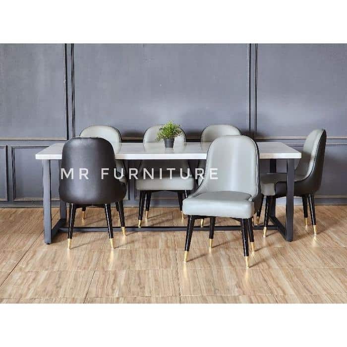 Set Meja Makan Marmer Putih Carrara Kaki Besi Hollow, Set Kursi Makan ...
