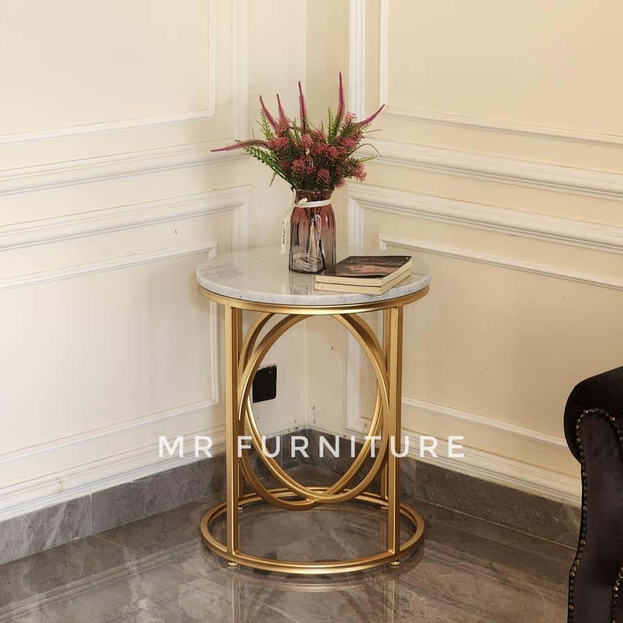 Side Table Cincin Top Marmer Carrara Besi Gold D.50 T.60 Cm, Meja Sudut ...