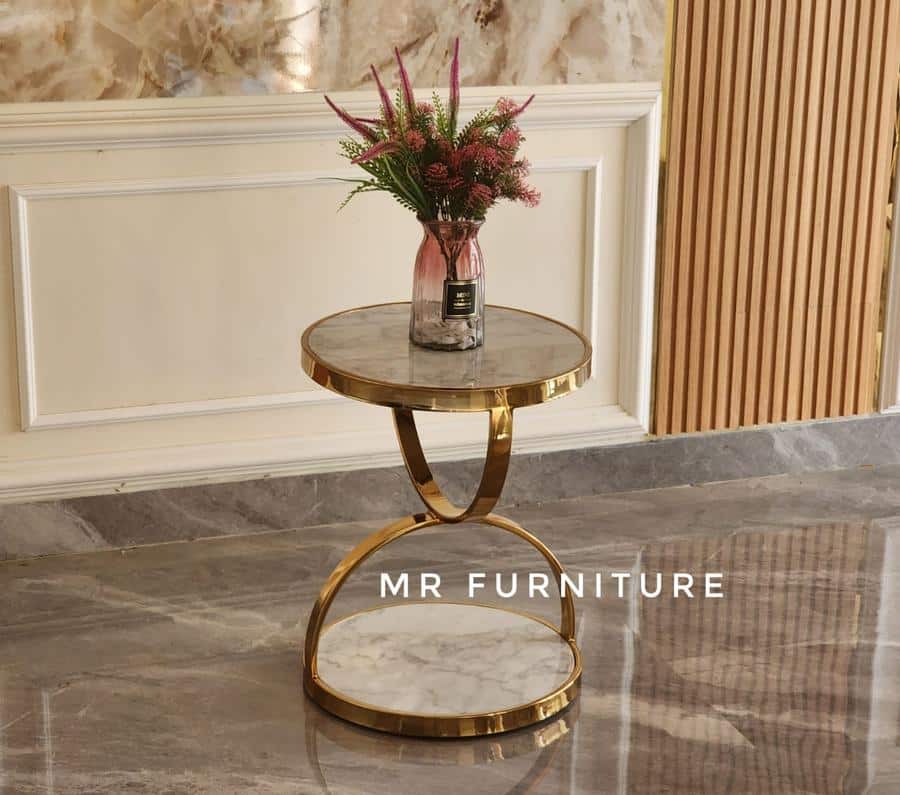 Side Table Hourglass Top Marmer Carrara Stainless Gold D. 40 T. 50 Cm ...