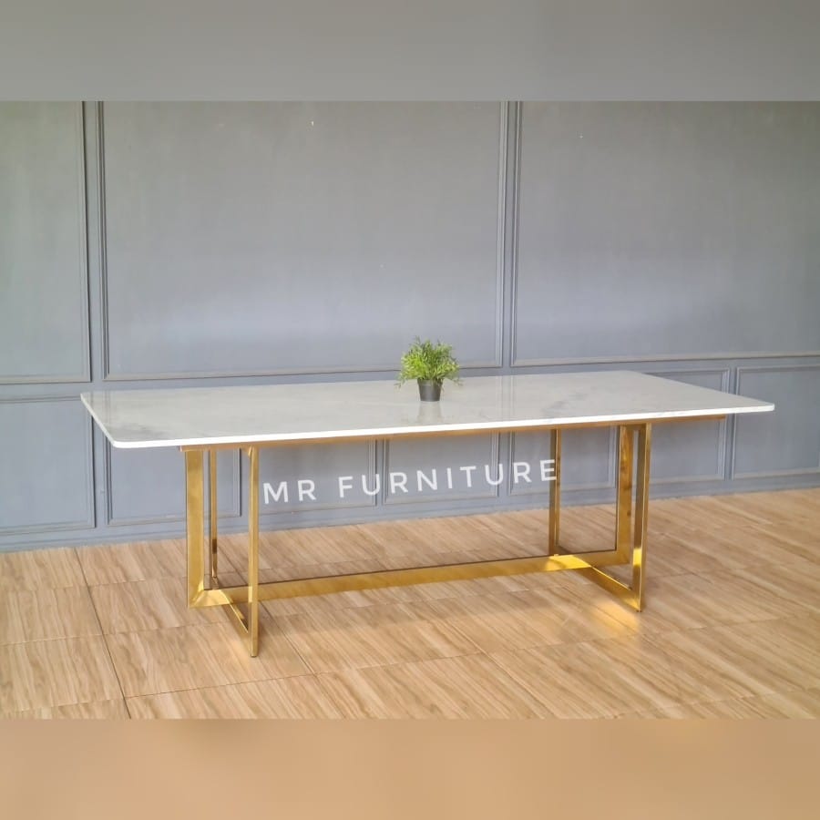 Meja Makan 240 x 110 x 75 Cm Stainless Gold Top Marmer Putih, Dining ...