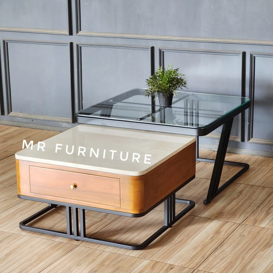 Tamu Coffe Table Marmer Nesting Kayu Modern, Meja Tamu Nesting Top ...