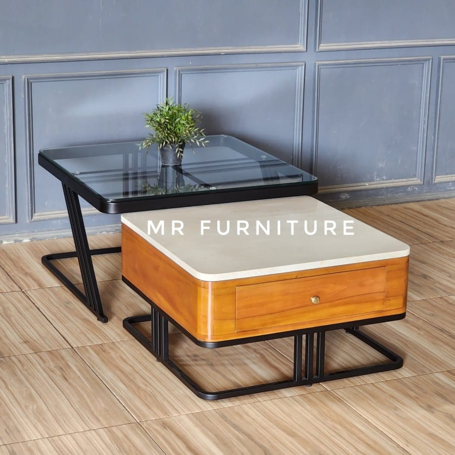 Tamu Coffe Table Marmer Nesting Kayu Modern, Meja Tamu Nesting Top ...