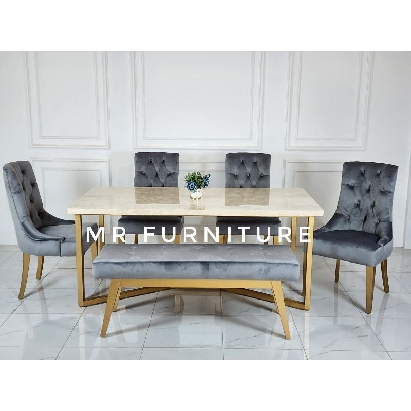 Dining Table Minimalis 4 Kursi 1 Bench 180x90x75 Cm, Meja Untuk Ruang ...