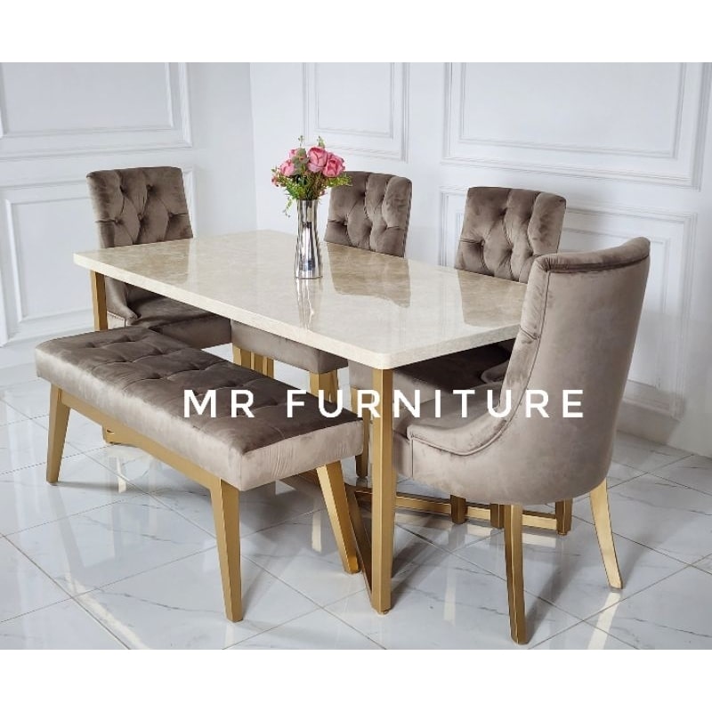 Dining Table Minimalis 4 Kursi 1 Bench 180x90x75 Cm, Meja Untuk Ruang ...