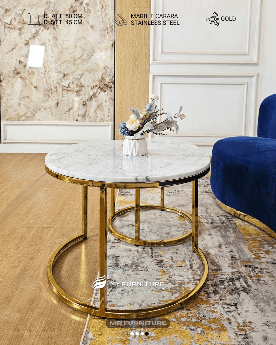 Coffee Table Nesting Stainless Gold Top Marmer Carrara D. 70 T. 50 Dan ...