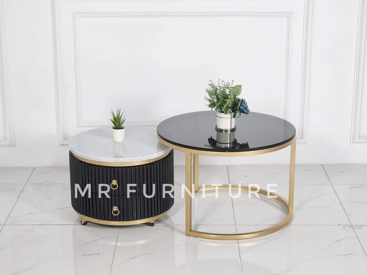 Meja Tamu Kaca dan Marmer Hitam Minimalis Salur, Coffe Table Bulat ...