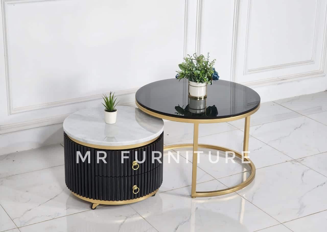 Meja Tamu Kaca dan Marmer Hitam Minimalis Salur, Coffe Table Bulat ...