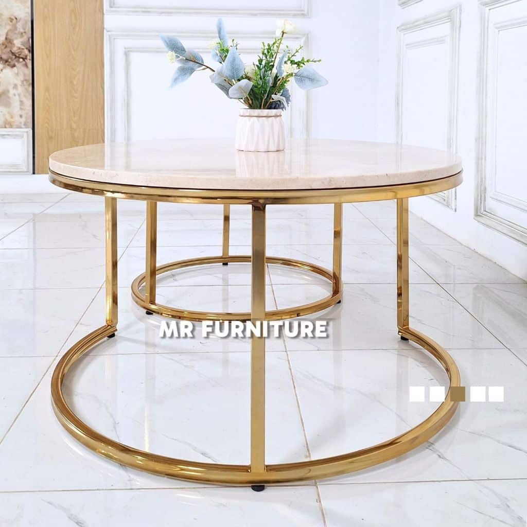 Meja Nesting Minimalis Elegan Stainless Gold, Meja Tamu Kecil Top ...