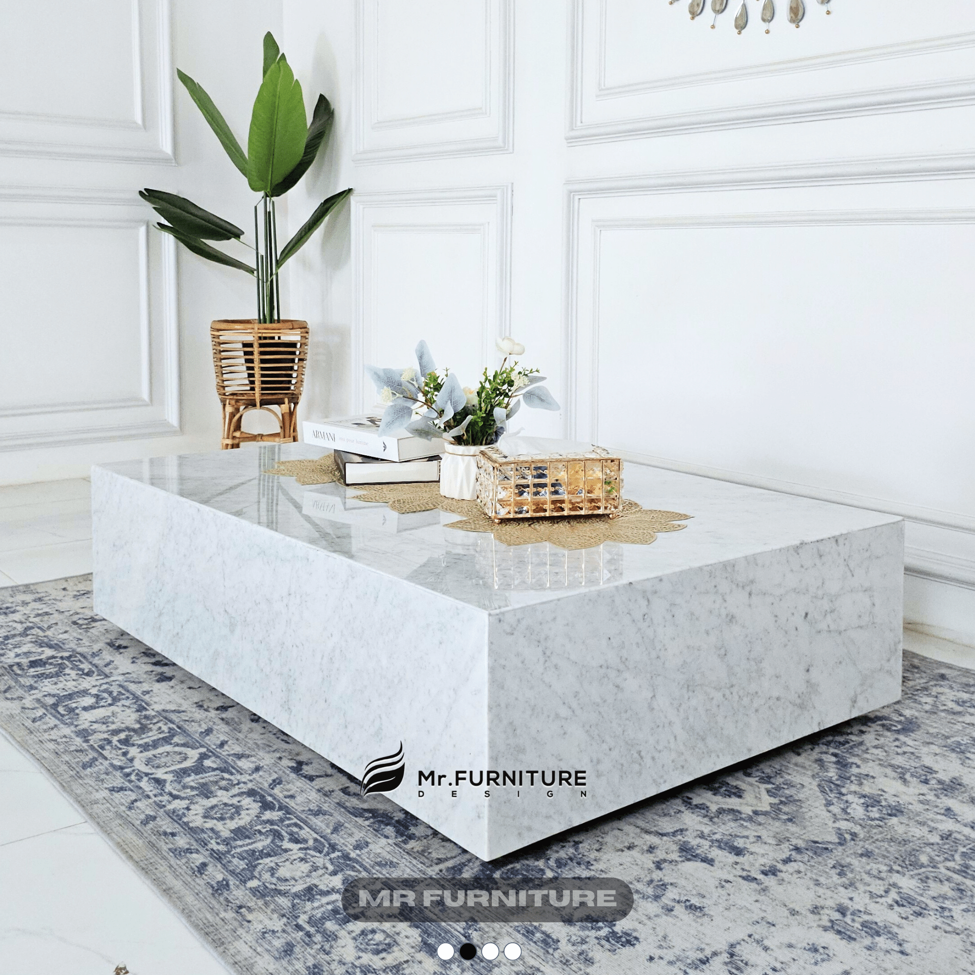 Coffee Table Full Marmer Carrara 120 x 80 x 30 Cm, Meja Tamu Marmer ...