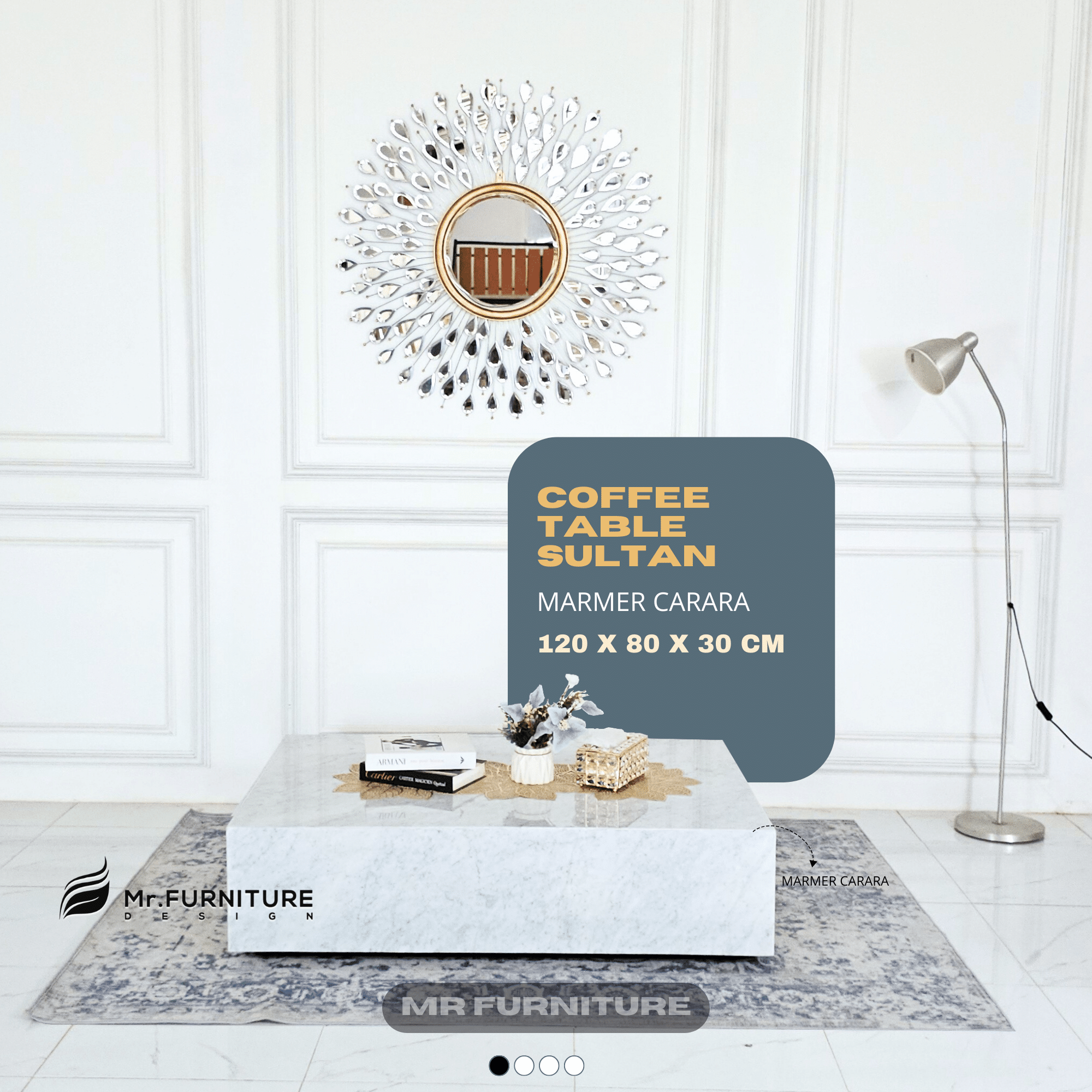 Coffee Table Full Marmer Carrara 120 x 80 x 30 Cm, Meja Tamu Marmer ...