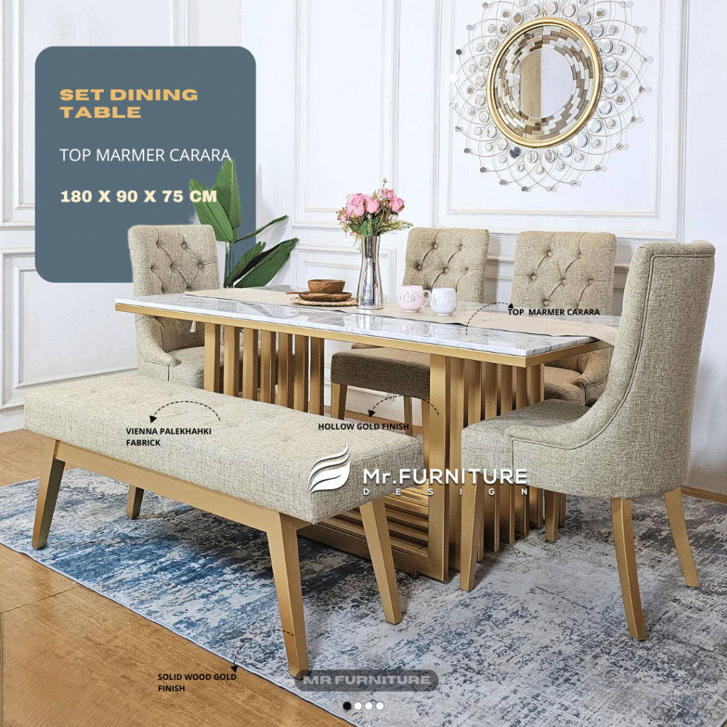 Set Meja Makan Besi Minimalis Kursi Makan Kayu, Meja Set Untuk Ruang ...