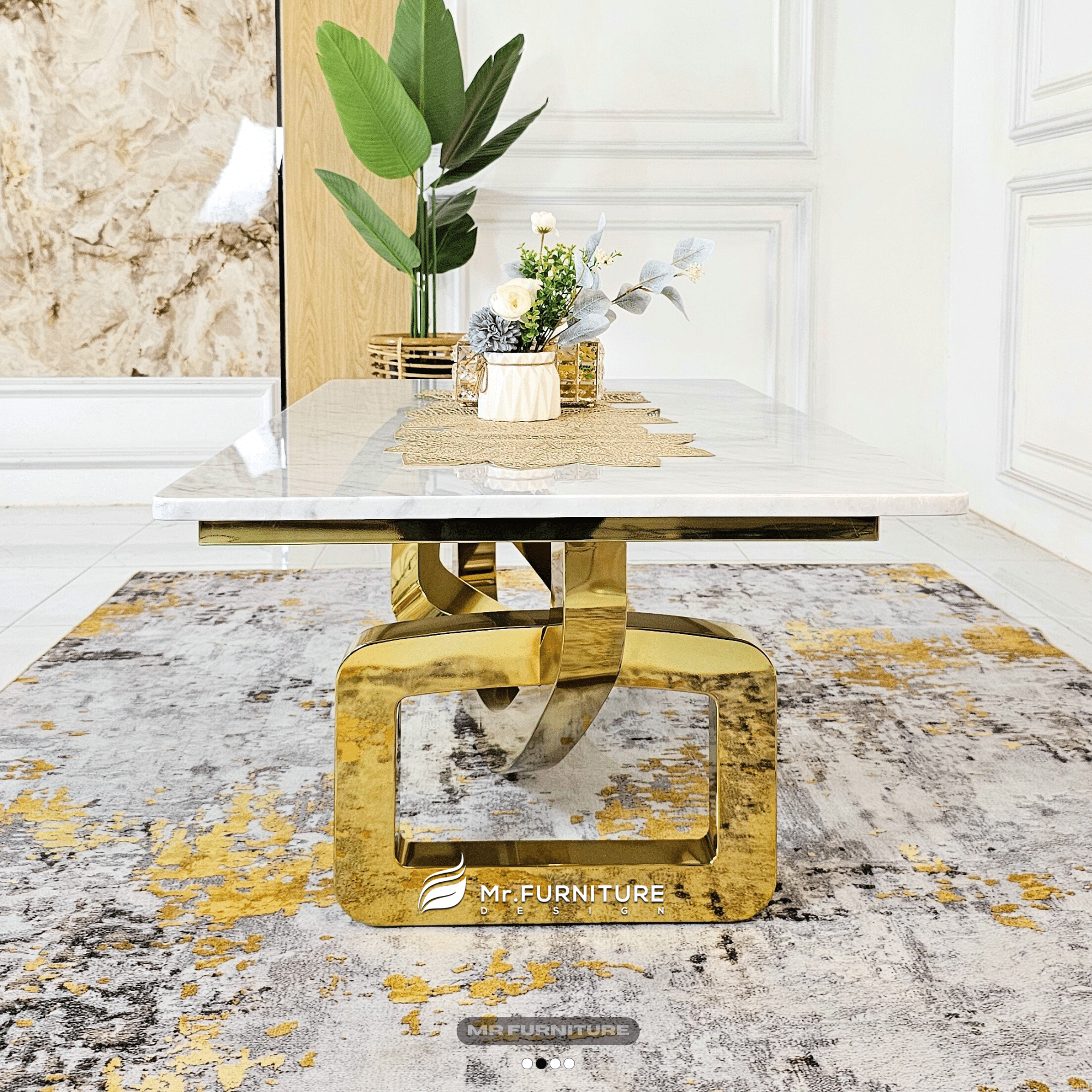 Coffee Table Chain Top Marmer Carrara Stainless Steel Gold 120 x 70 x ...