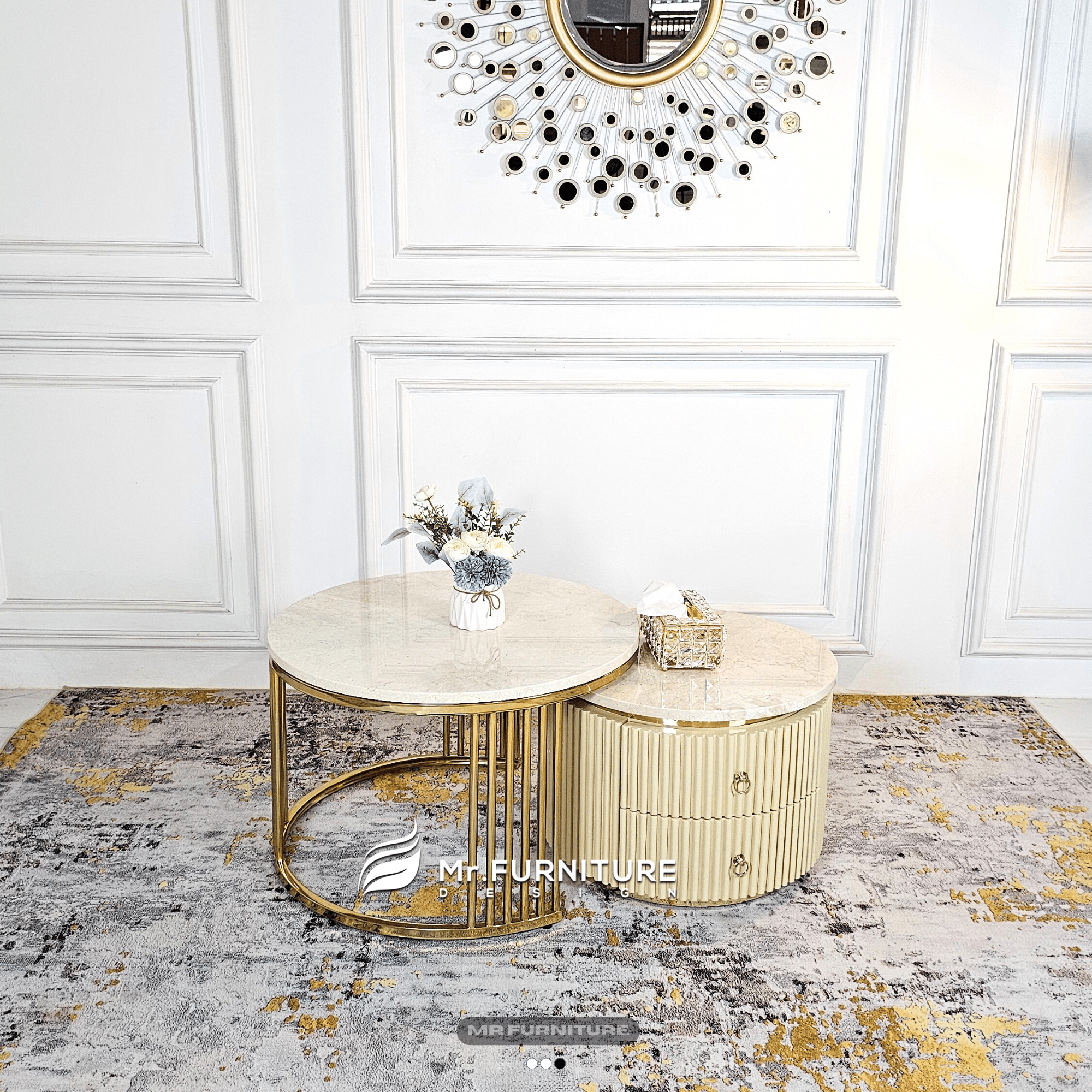Coffee Table Nesting Salur Top Marmer Cream Stainless Steel Gold D. 55 ...