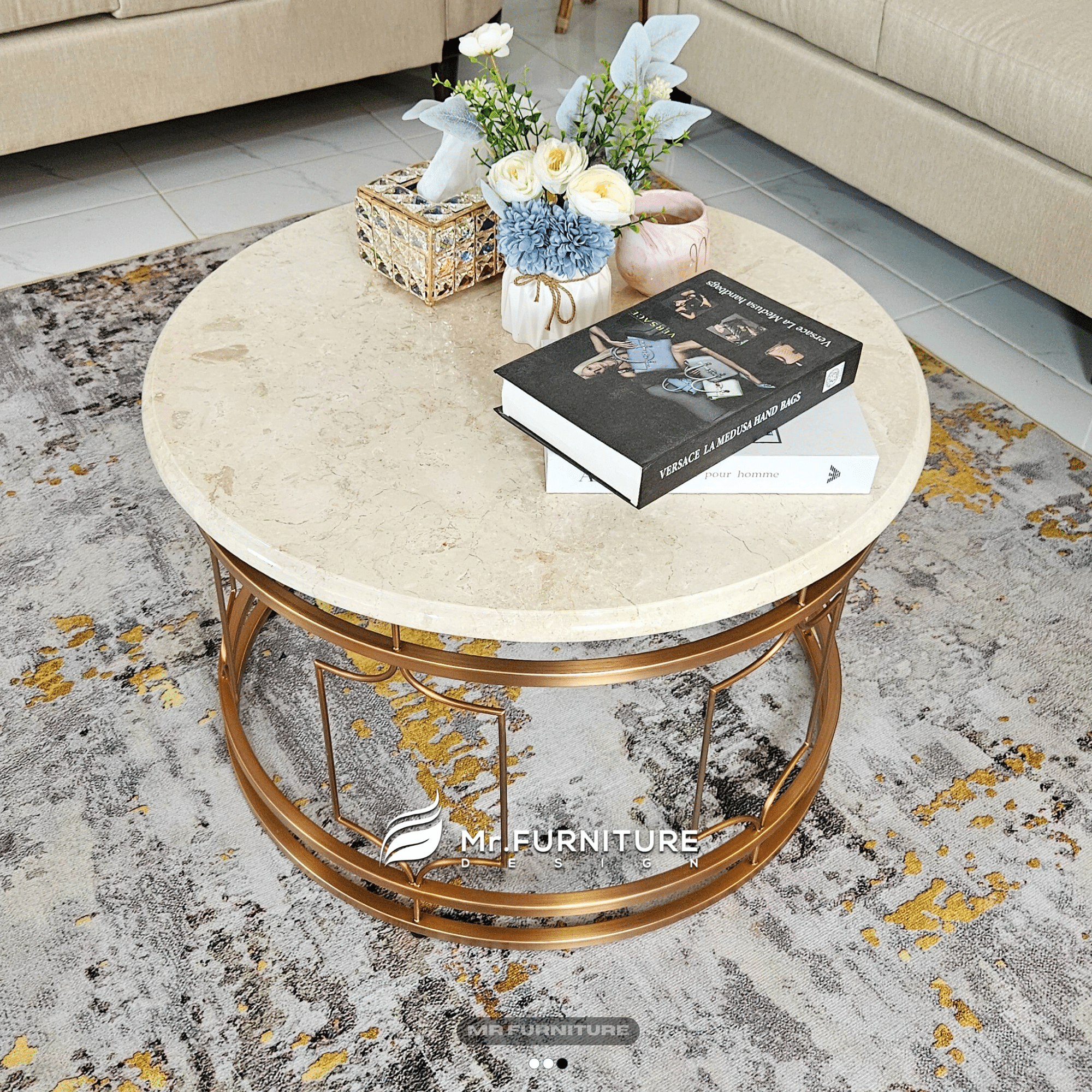 Coffee Table Ornamen Top Marmer Cream Stainless Steel Hairline Rose ...