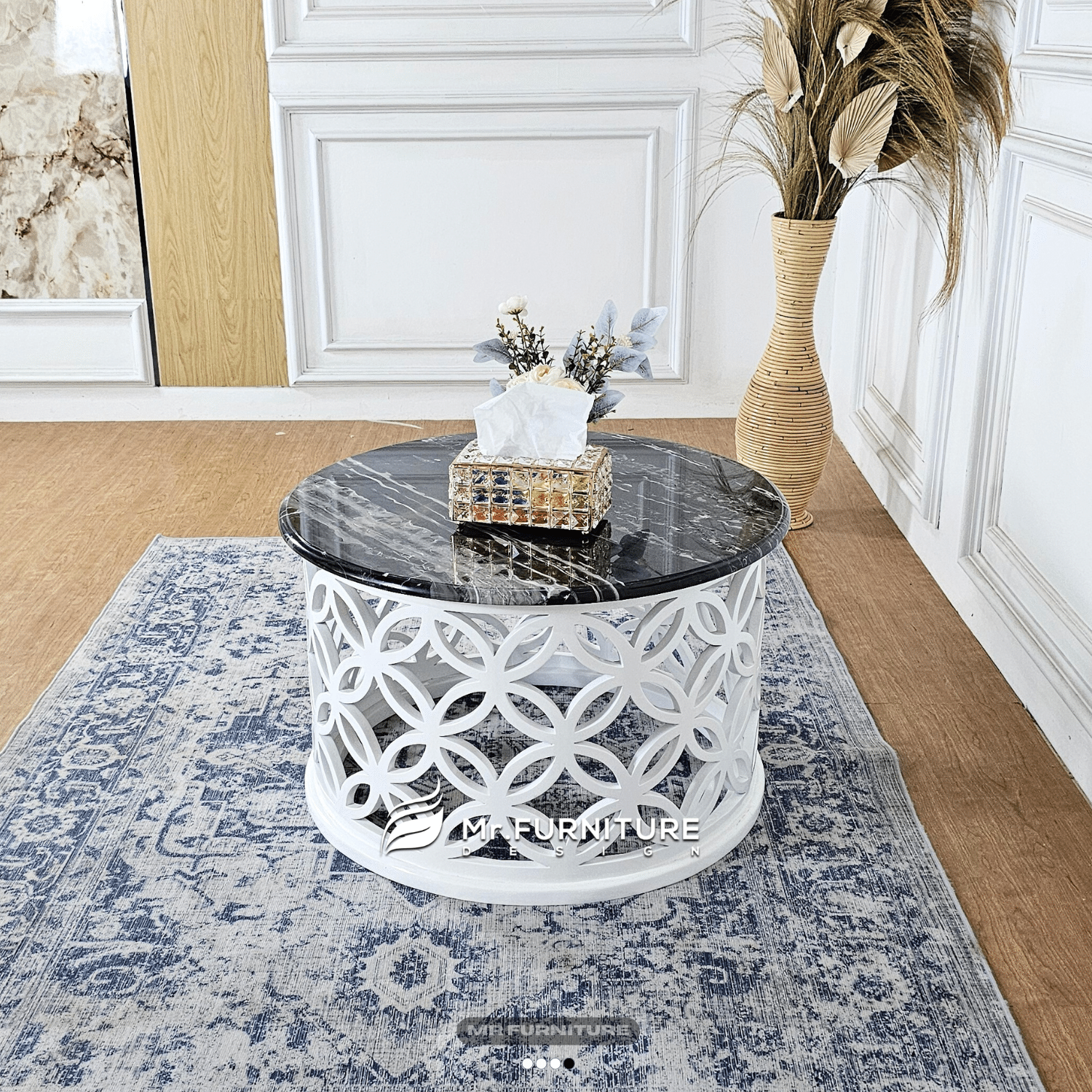 Coffee Table Kawung Top Marmer Portoro Silver Kaki Duco White D. 73 T ...