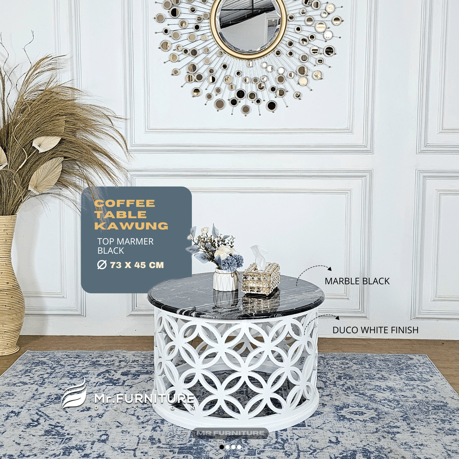 Coffee Table Kawung Top Marmer Portoro Silver Kaki Duco White D. 73 T ...