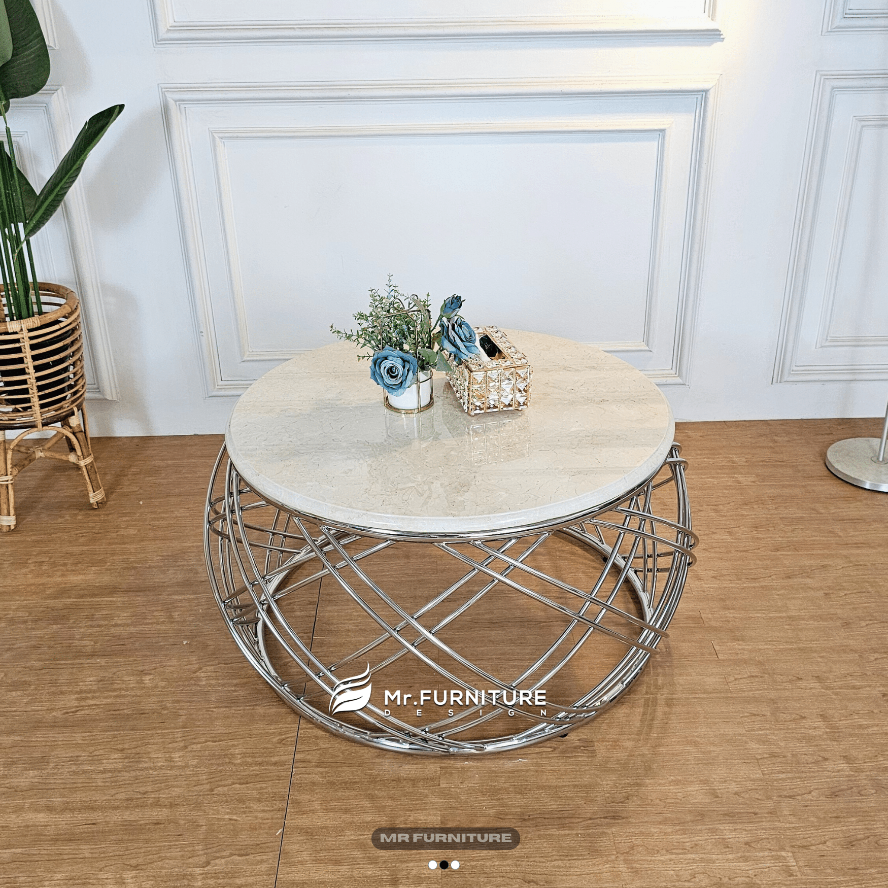 Coffee Table Top Marmer Cream Stainless Steel Silver D. 80 T. 45 Cm ...
