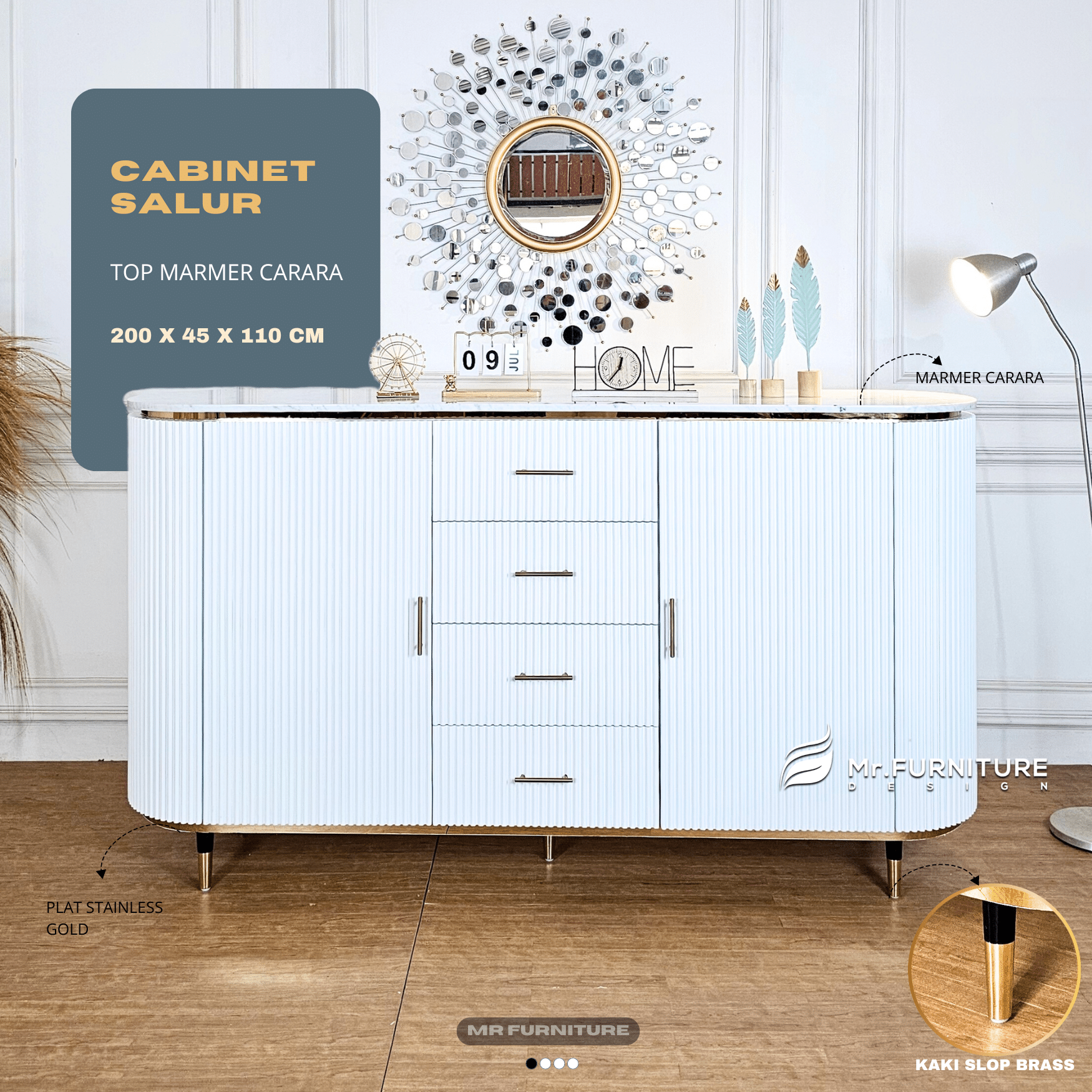 Cabinet Salur Top Marmer Carrara 200 x 45 x 110 Cm, Sideboard Salur ...