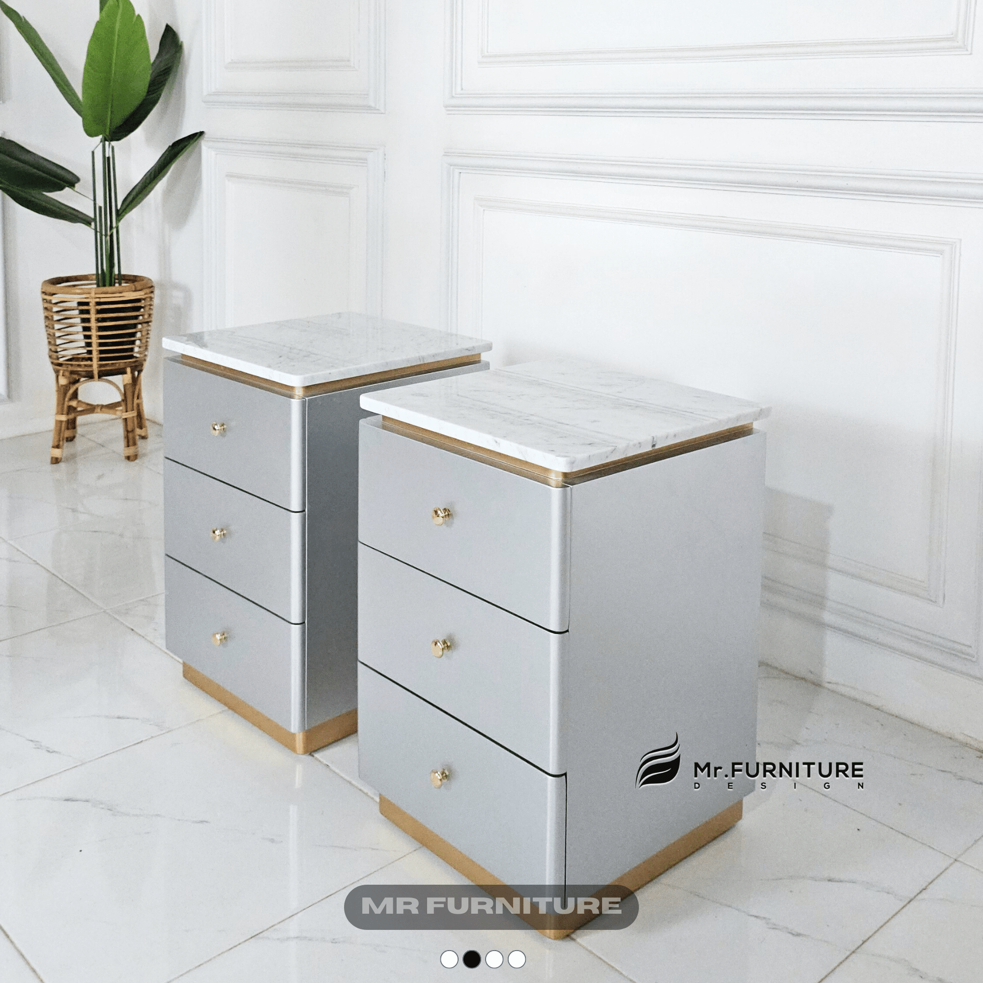 Bedside table, Bedside Cabinet, Meja Nakas Marmer, Meja Nakas 3 Laci.