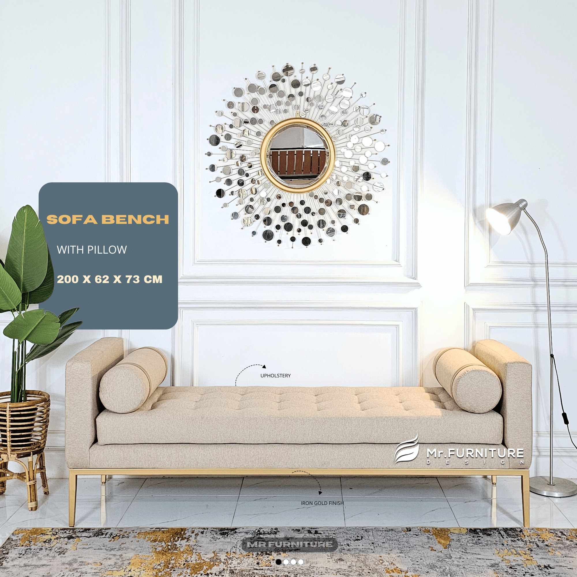 Sofa Bench Minimalis 2 Pillow 200 x 62 x 73 Cm, Sofa Bench Custom Minimalis