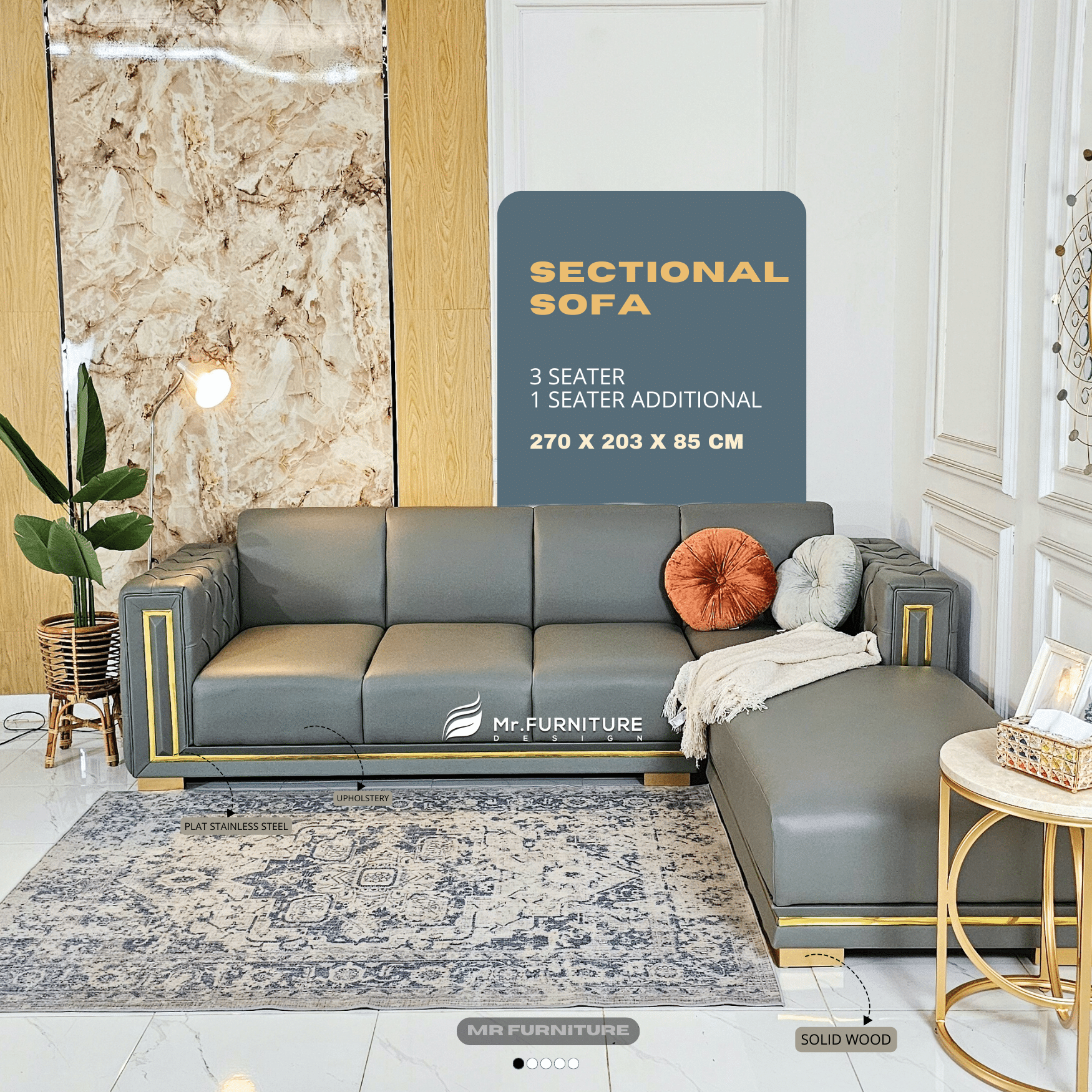 Sectional Sofa L 270x203x85 Cm, Sofa Sudut "L" Custom Ruang Keluarga
