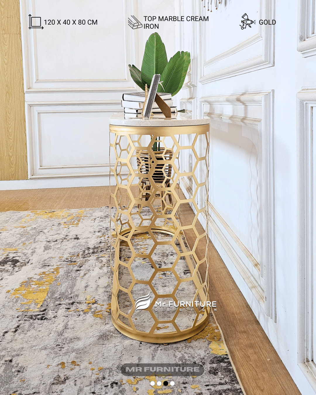 Konsul Table Aesthetic Honeycomb Marmer Krem, Meja Tamu Konsul Besi ...