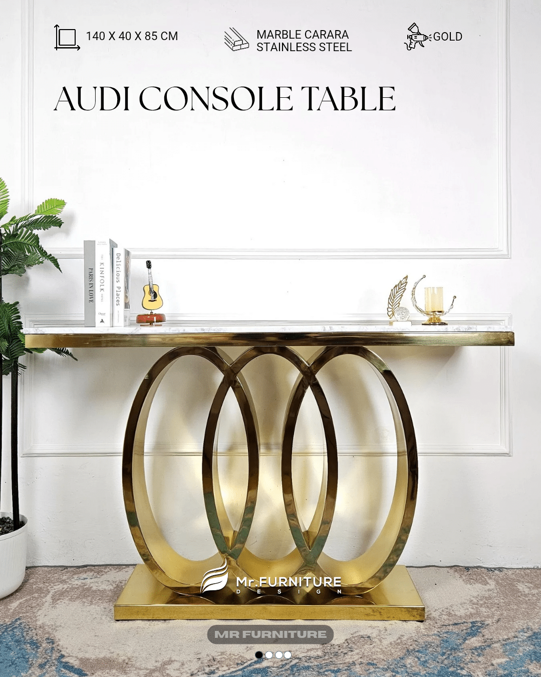 Console Table 140x40x85 Cm Audi Stainless Gold, Meja Tamu Konsul ...