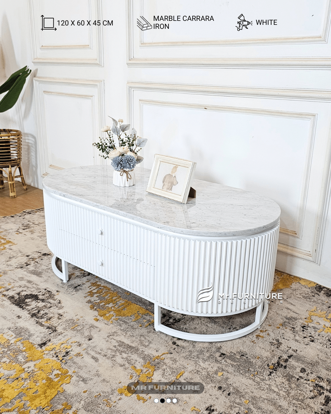 Meja Tamu Kayu Salur Oval Modern 120 Cm, Salur Coffe Table Top Marmer ...