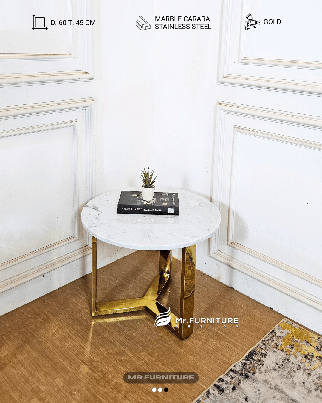 Meja Sudut Minimalis Stainless Gold, Sudut Meja Ruang Tamu Top Marmer ...