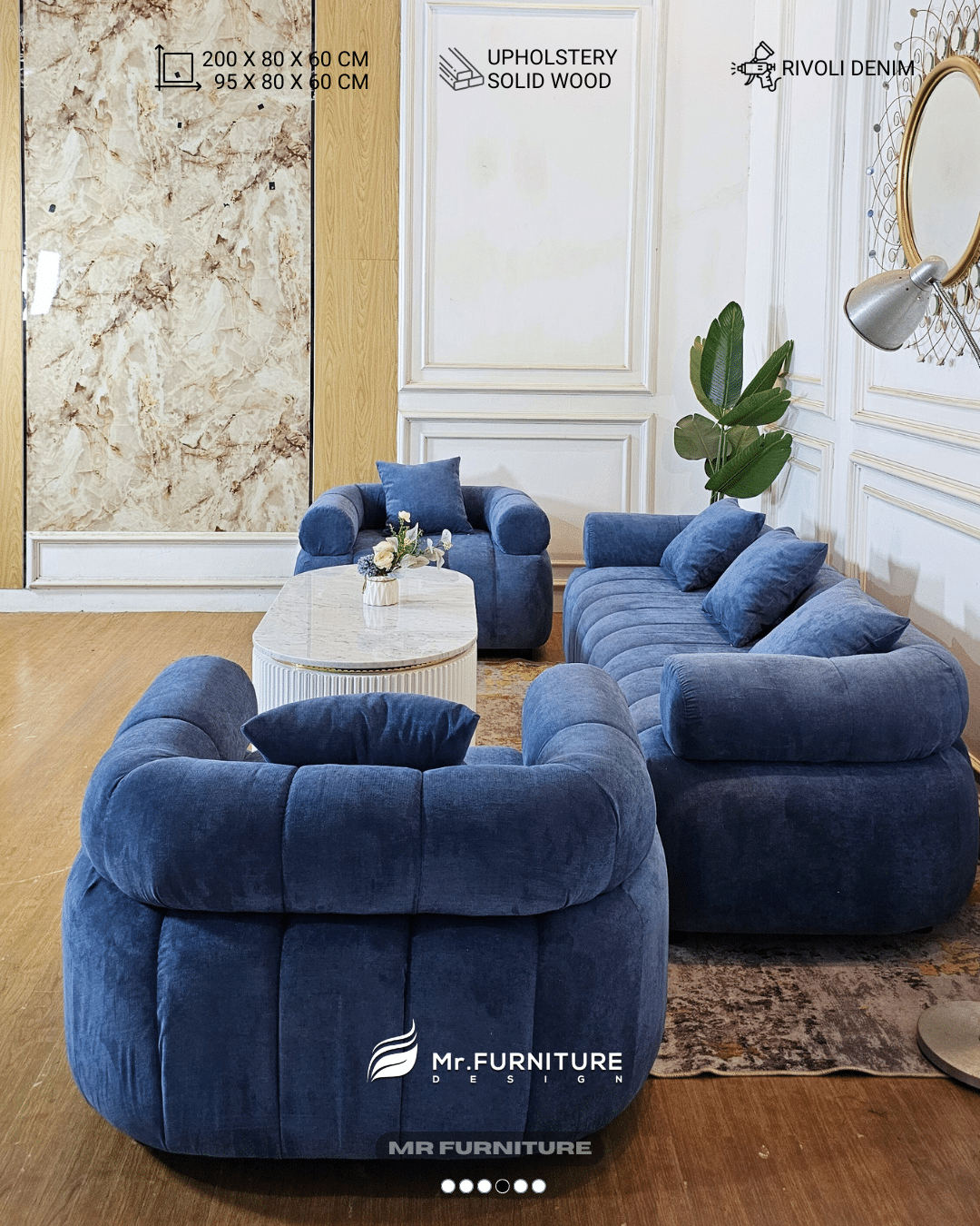 Set Meja Tamu Marmer Sofa Denim Modern, Sofa Meja Tamu set 2 1 1 ...