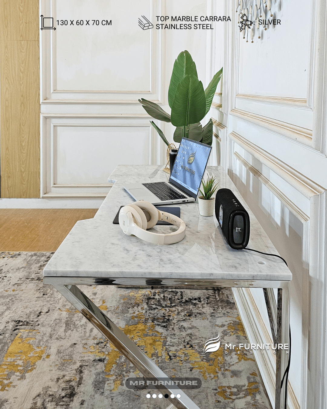 Meja Kerja Marmer Putih Karrara Modern Industrialis, Desk Table ...