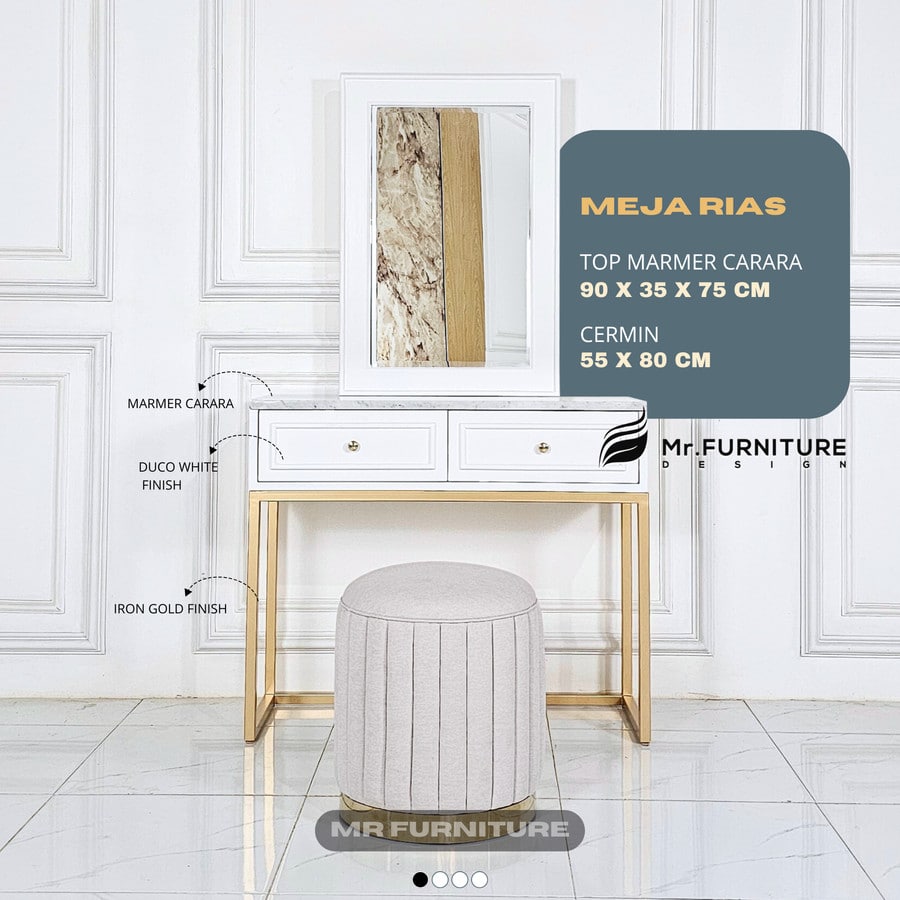 Meja Rias Kaca Set Stool Top Marmer Putih Karrara, Meja Hias Rias ...