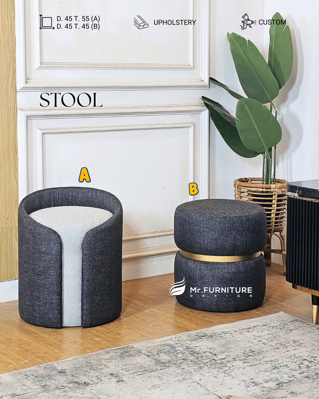 Kursi Sofa Stool Modern industrial Bulat D 45 T 55 CM, Stool Sofa Untuk ...